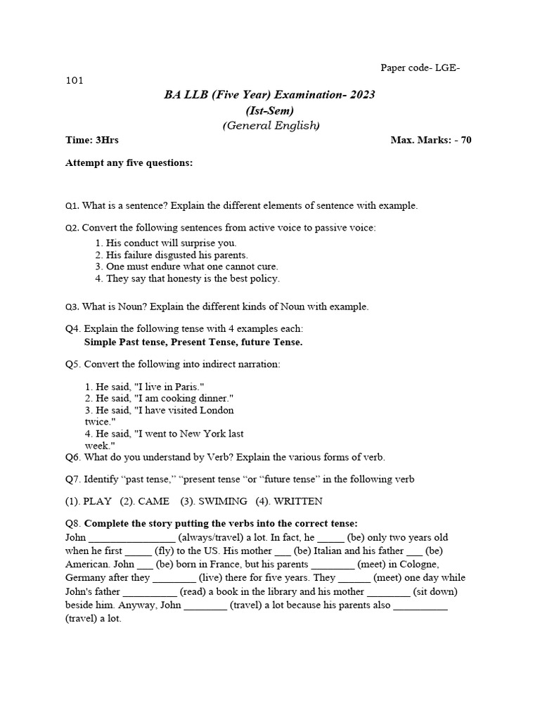 Sample Question Paper Ba LLM 1 Sem | PDF