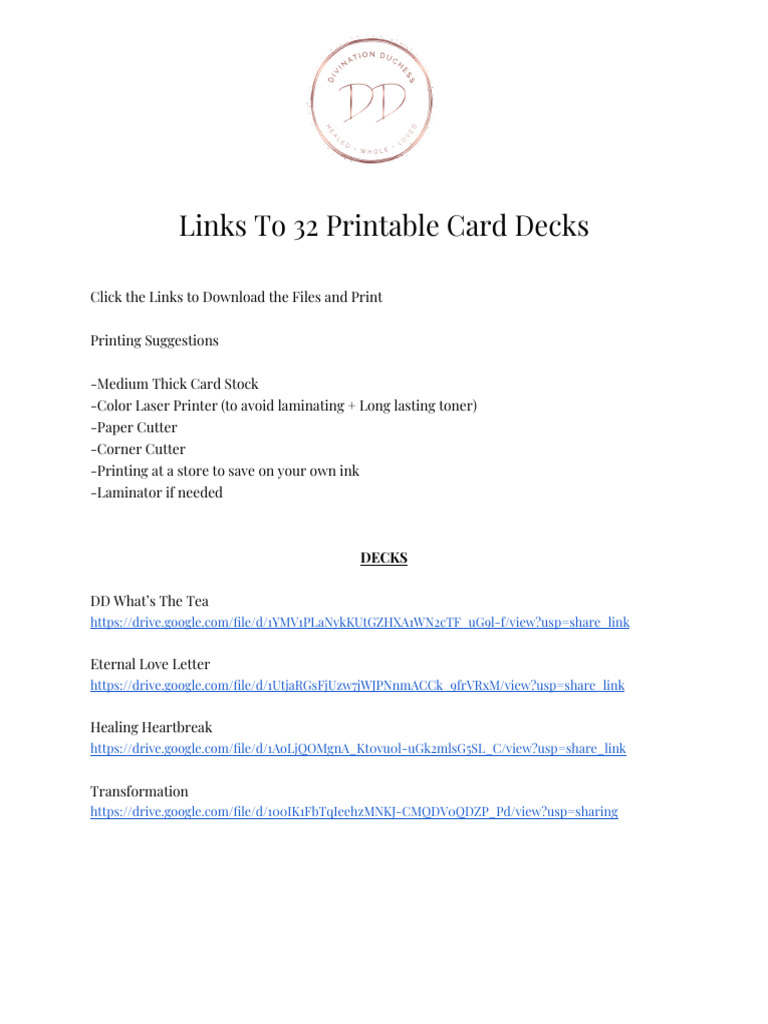 32 Printable Decks by Divination Duchess | PDF