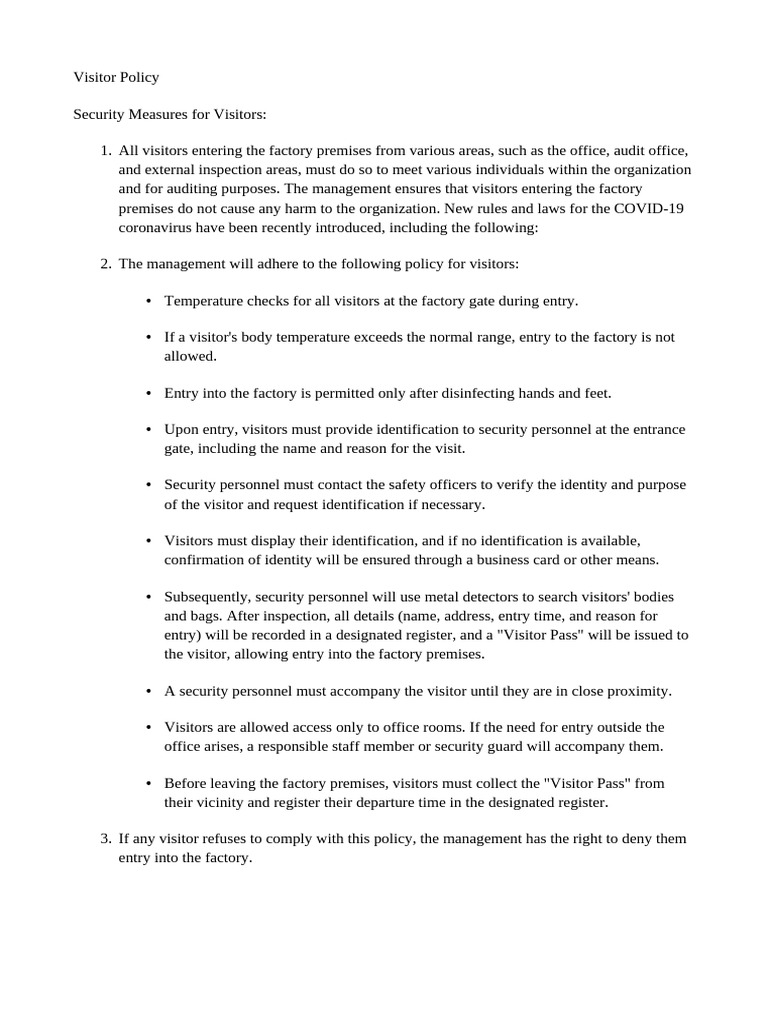 Visitor Policy | PDF