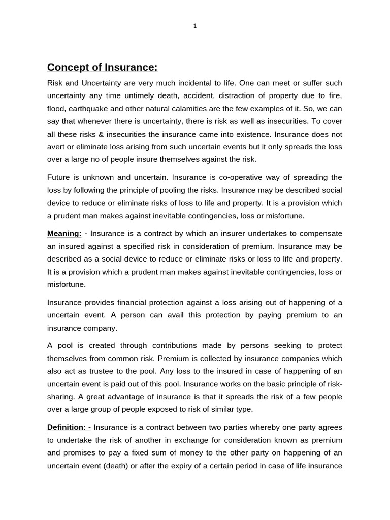 Concept & Principles of Insurance | PDF