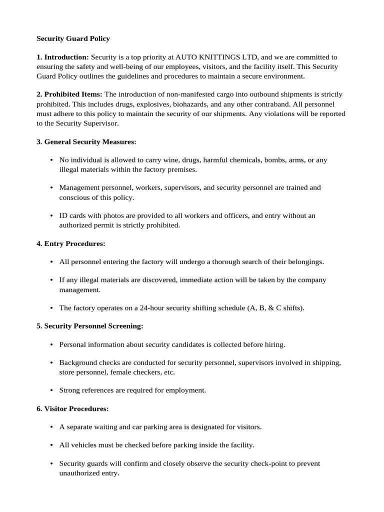 Security Guard Policy | PDF