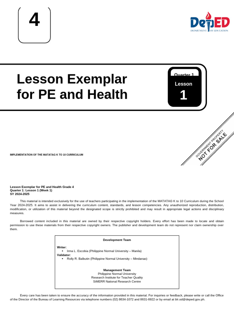 Q1 - LE - PE and Health 4 - Lesson 1 - Week 1 | PDF