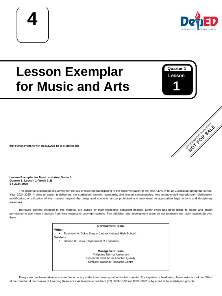 Q1 - LE - Music and Arts 4 - Lesson 1 - Week 1-2 | PDF
