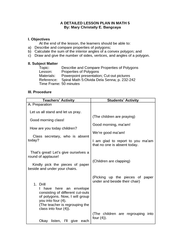 A Detailed Lesson Plan in Math 5 | PDF