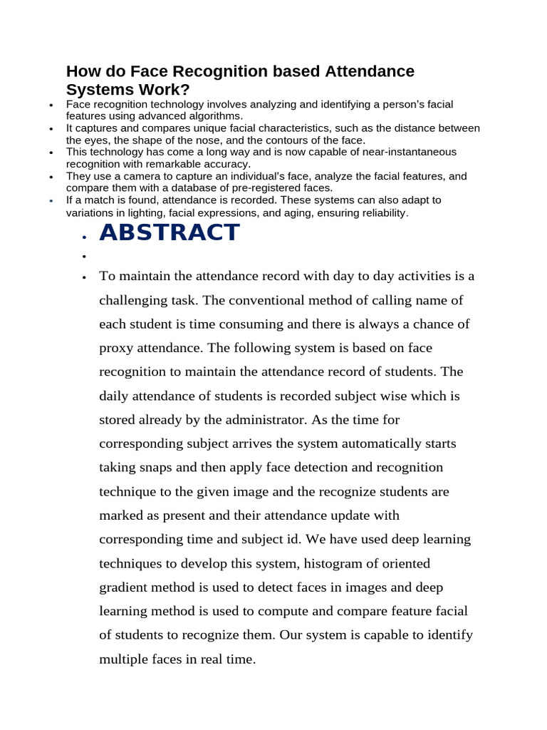 How Do Face Recognition Based Attendance Systems Work Pdf
