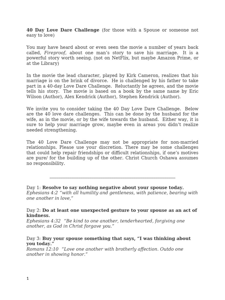 40-Day Love Dare Challenge Guide | PDF | Prayer | Religion & Spirituality