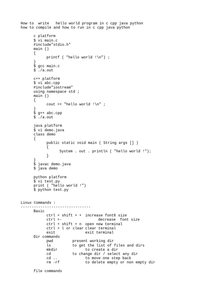 Day 2 How To Write And Compile C C Java Python And Linux Commands Pdf 4927