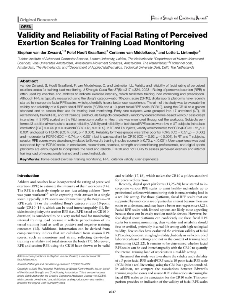 Validity and Reliability of Facial Rating of Perceived Exertion Scales For Training Load ...
