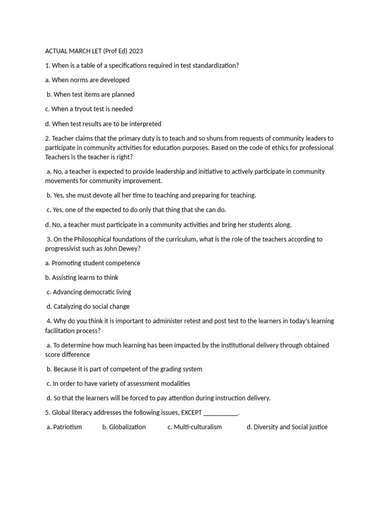 Prof Ed ACTUAL MARCH LET | PDF