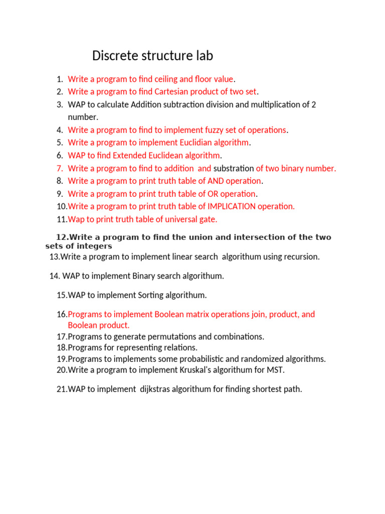 Discrete Structure Lab Question | PDF Discrete Structure Lab Question | PDF