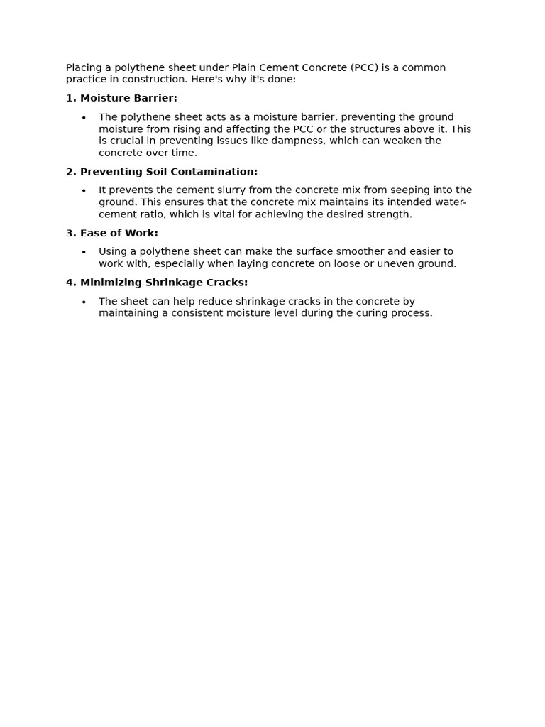 Placing Polythene Sheet Under PCC | PDF