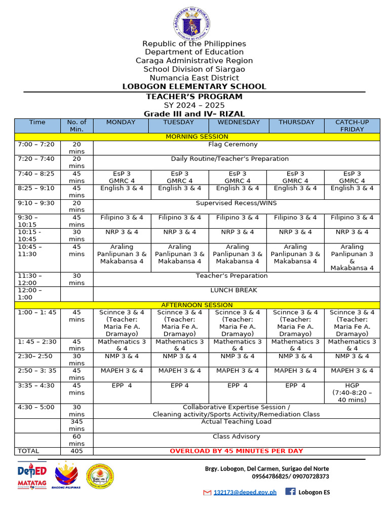 Class Program Grade 3 4 Cariaga Matatag Kto12 | PDF