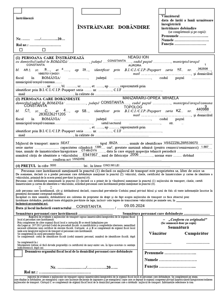 ABC Contract de Instrainare Dobandire A Unui Mijloc de Transport | PDF
