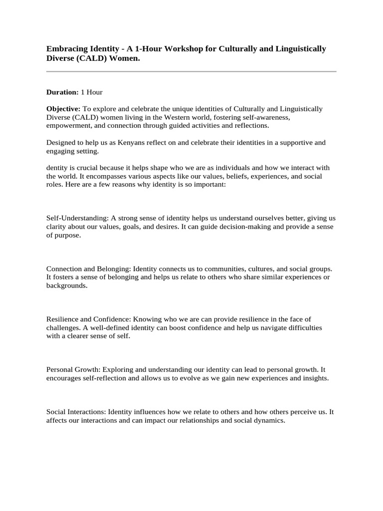 Embracing Identity Workshop | PDF