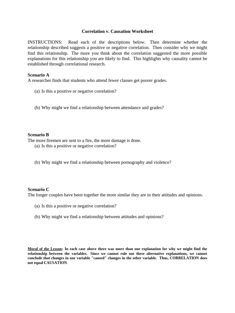Correlation v. Causation Worksheet | PDF | Self-Improvement