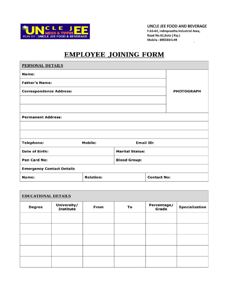 Employee Joining Form | PDF