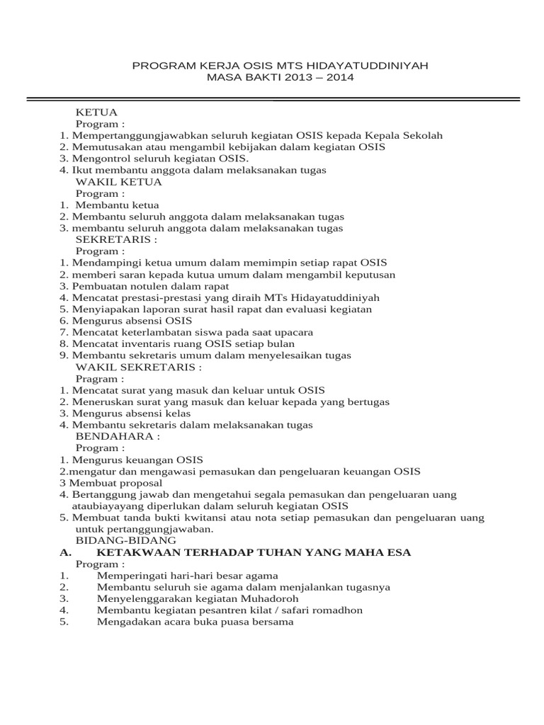 Program Kerja OSIS MTs 2013-2014 | PDF