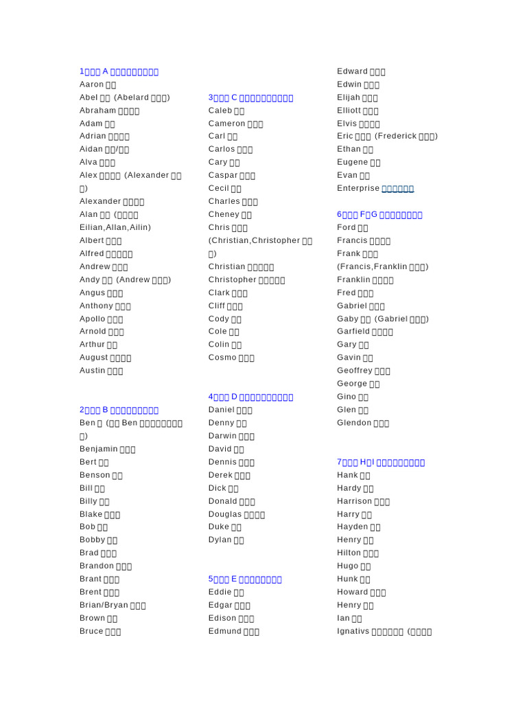 English and Chinese Names | PDF