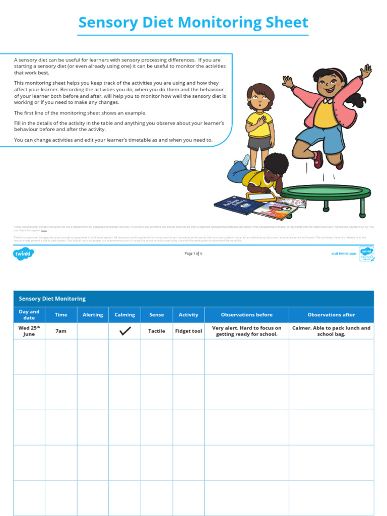 T S 1702905079 Ot Sensory Diet Monitoring Sheet - Ver - 1 | PDF
