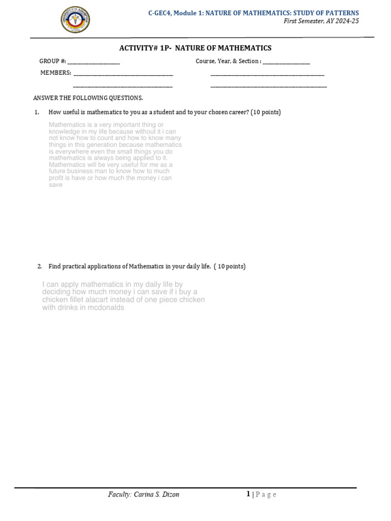 Edited ACTIVITY 1P NATURE OF MATHEMATICS | PDF
