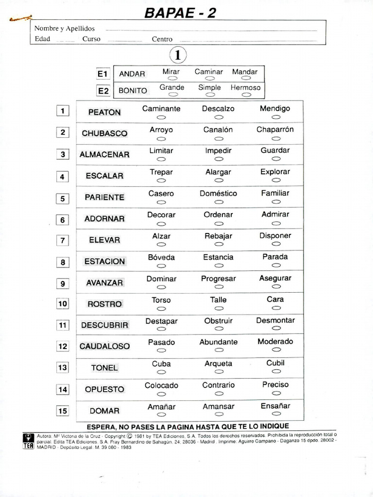 BAPAE Bateria de Aptitudes para El Apredizaje Escolar Manual | PDF