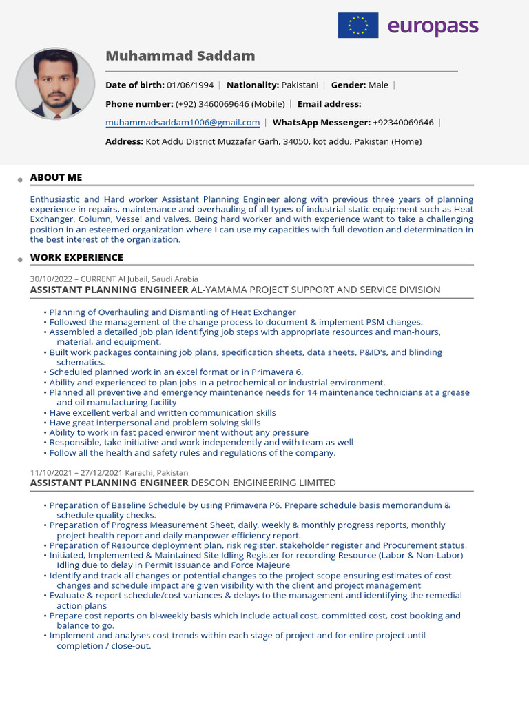 Saddam CV PL | PDF