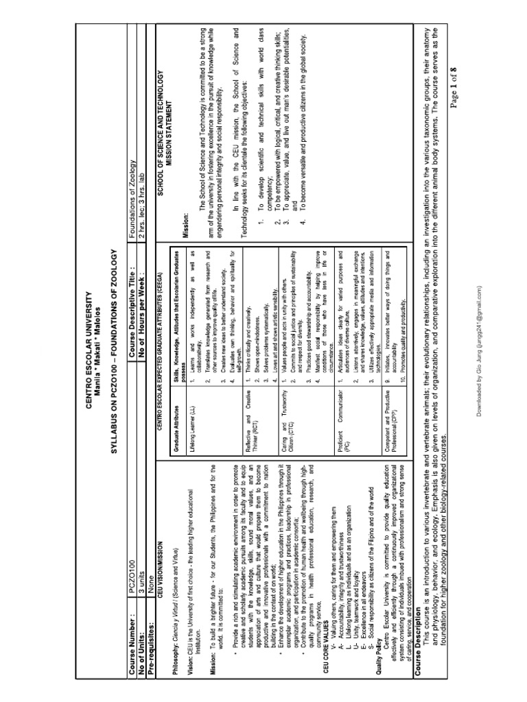 Foundations of Zoology Syllabus 1st Sem | PDF Foundations of Zoology Syllabus 1st Sem | PDF