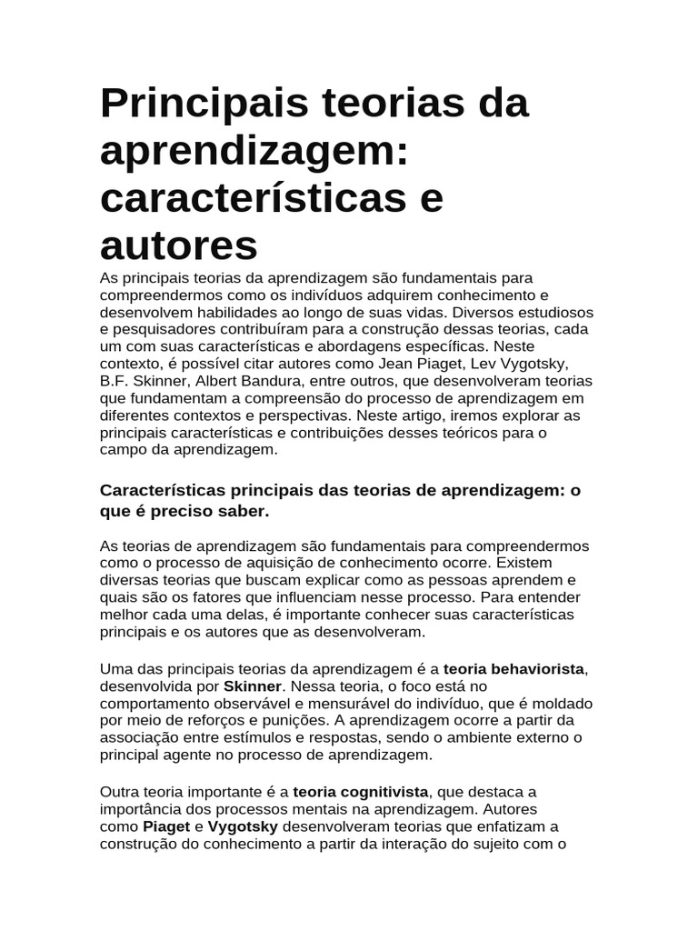 Teorias da Aprendizagem: Principais Abordagens | PDF | Aprendizado ...