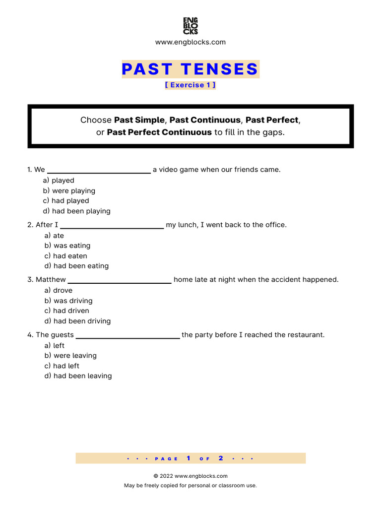 Past Tenses Exercise 1 | PDF