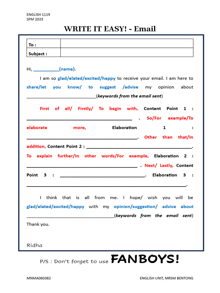 SPM Email Part 1 Template | PDF