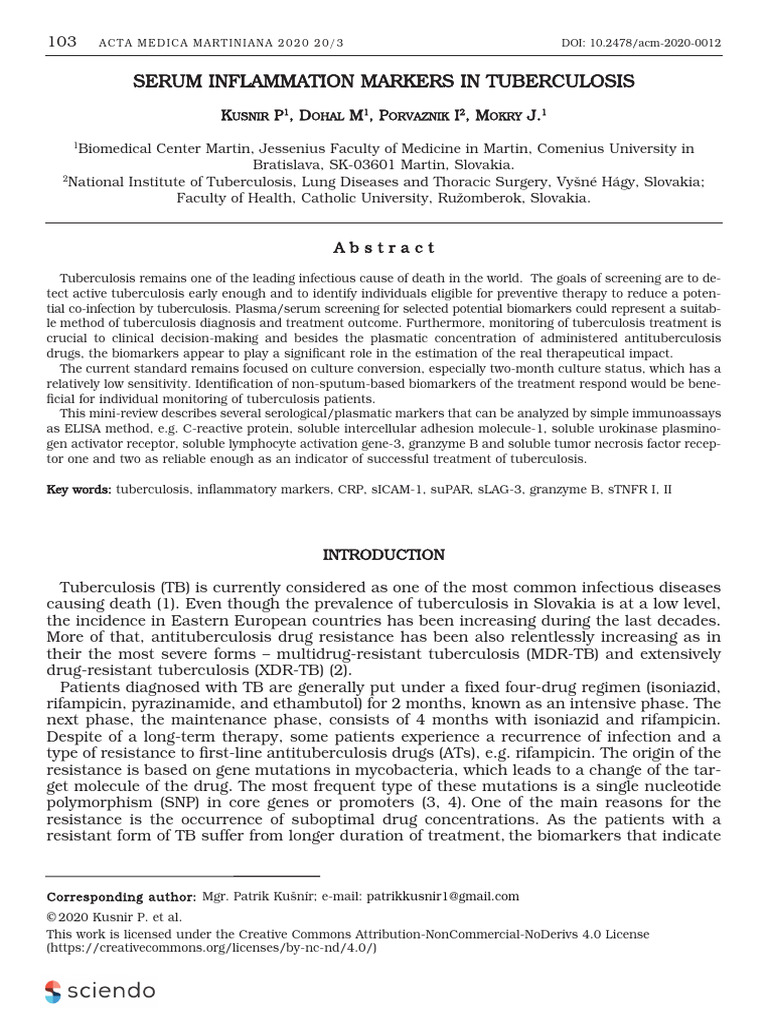 Serum Inflammation Markers in Tuberculosis | PDF