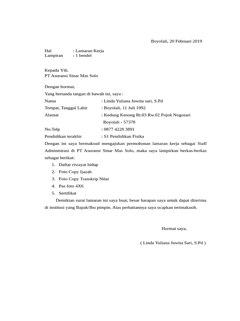 Lamaran Kerja Ass Simas | PDF