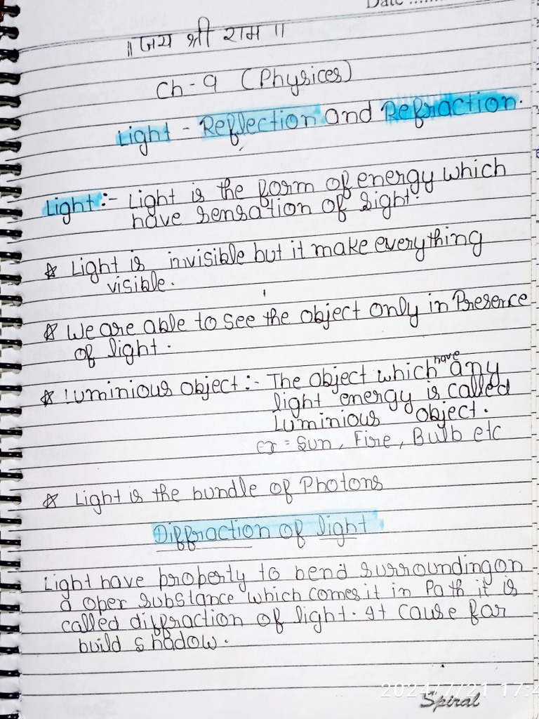 Physics Ch 1 Light Reflection And Refraction Pdf