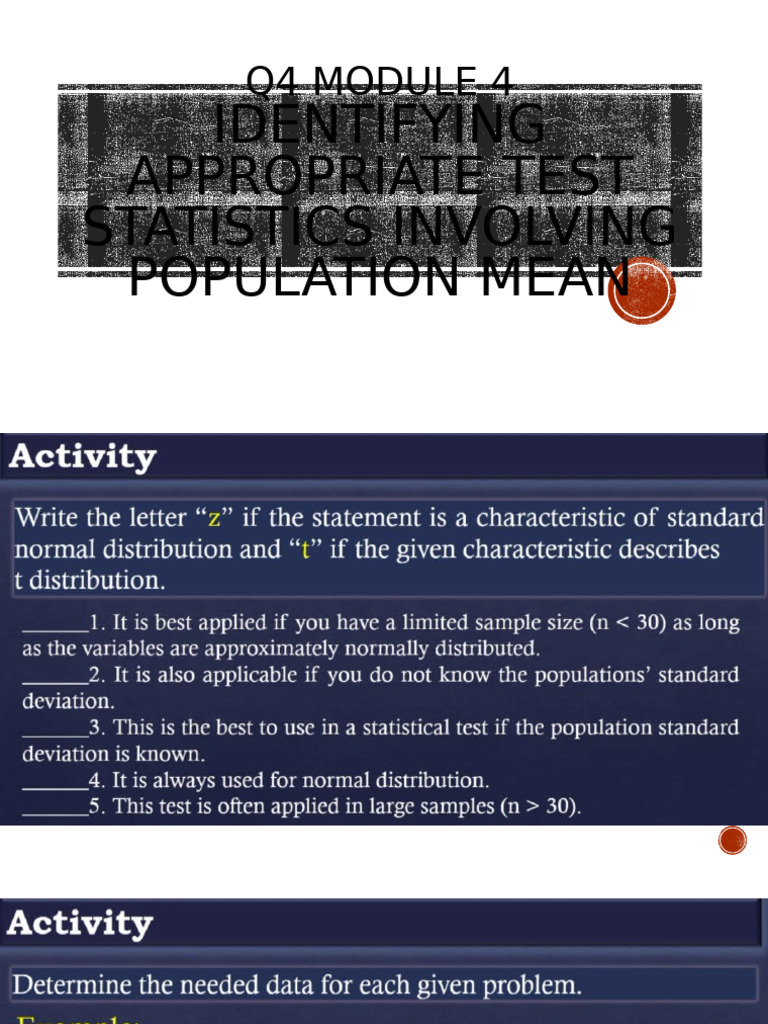 Module 4 Identifying Appropriate Statistics Involving Population Mean | PDF