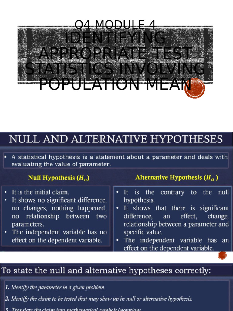 Module 3 Formulating Appropriate Null And Alternative Hypothesis On A Population Mean Pdf