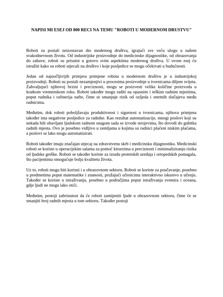 Napisi Mi Esej Od 800 Reci Na Temu | PDF