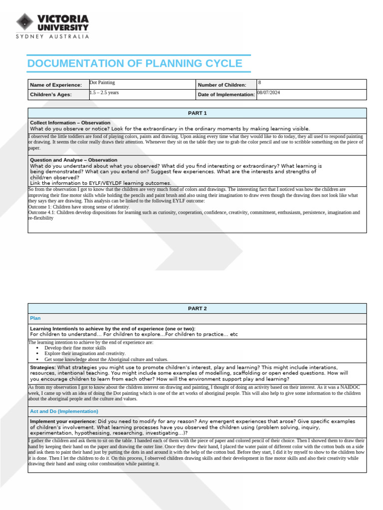 6013 Documentaion of Planning Cycle 1 | PDF