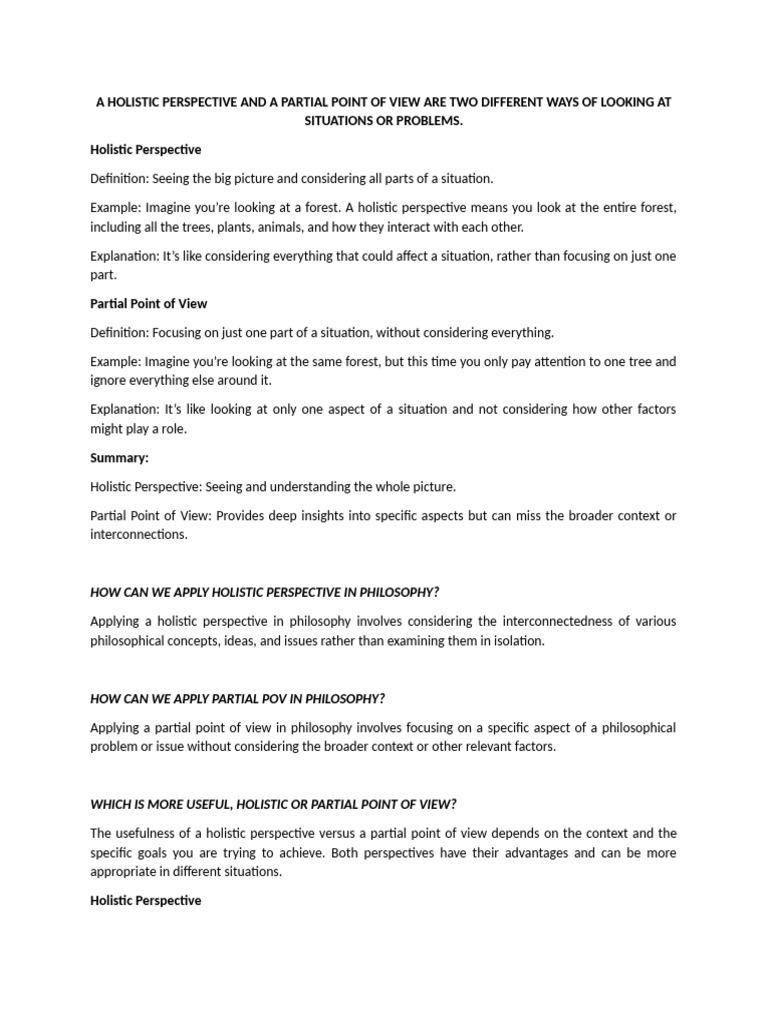 A Holistic Perspective and A Partial Point of View Are Two Different ...