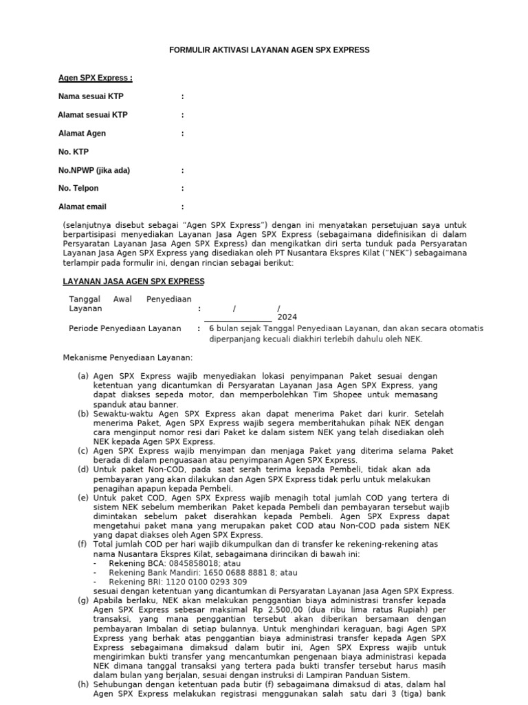 (Clean 091123) 20230831 - TOS Agen Shopee Xpress (SCP) - Individu - ID Rev 4923 (Baru) 3 | PDF