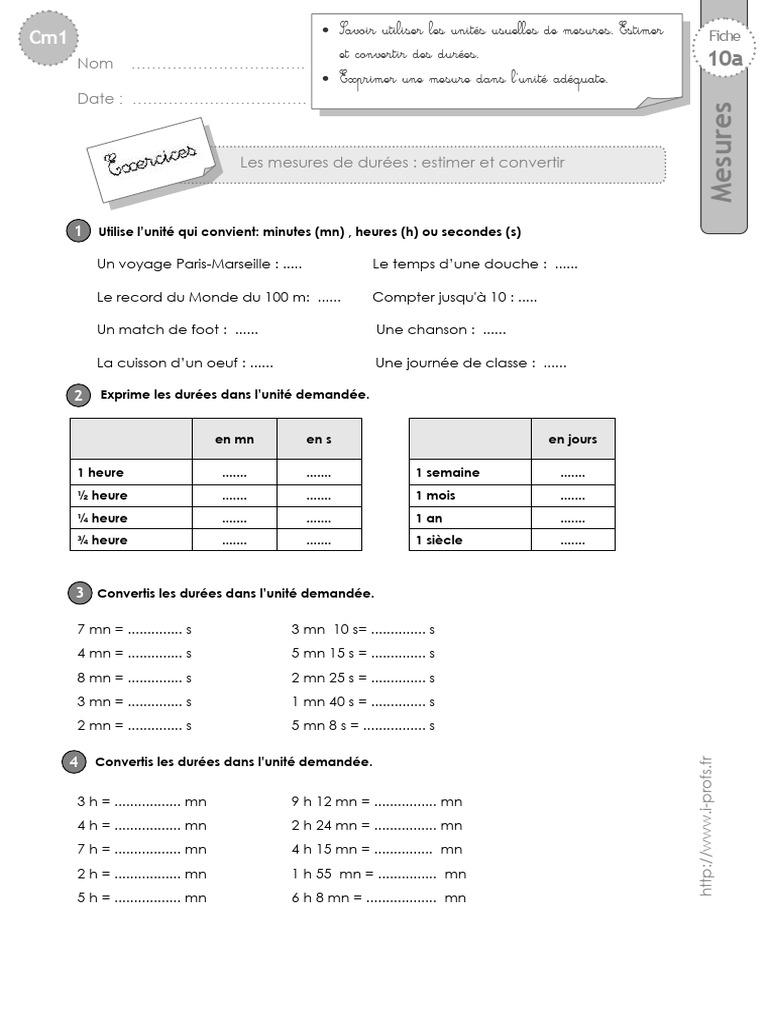 cm1 Exercices Durees Estimer | PDF