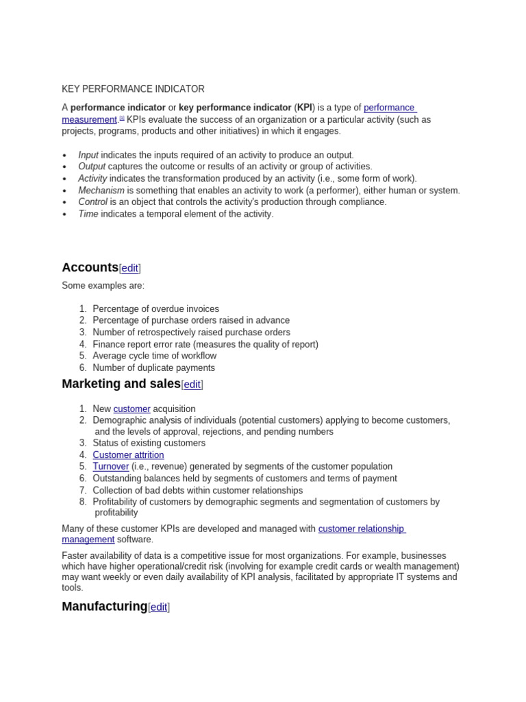 Notes On KPI, Management and Accounting | PDF