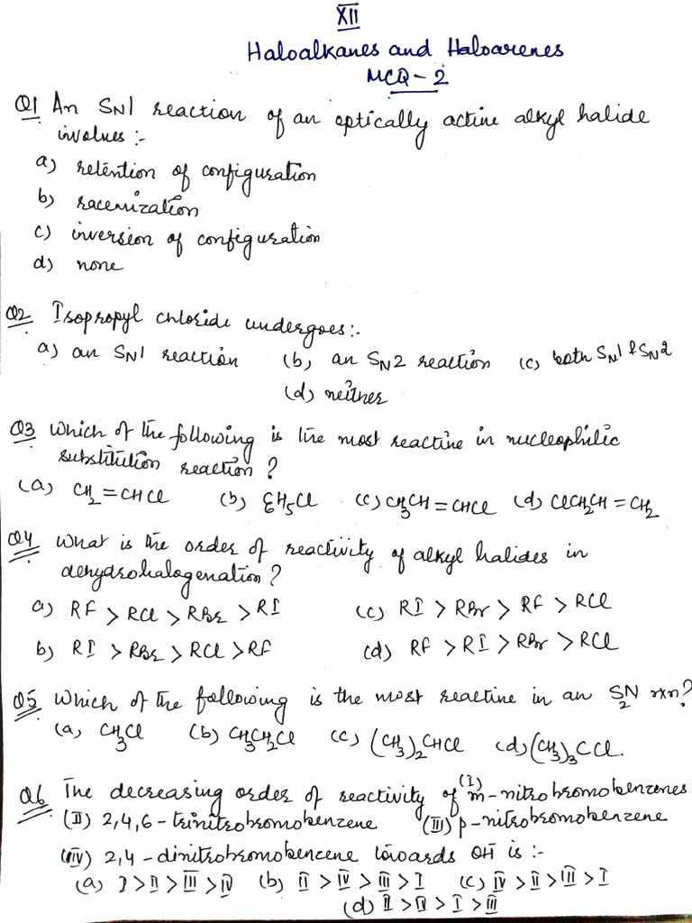 Haloalkanes and Haloarenes - MCQ 2 | PDF