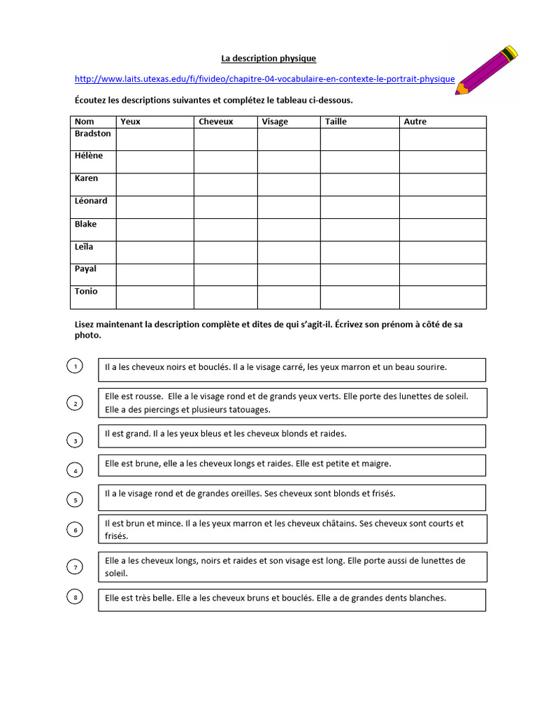 6 Comprc3a9hension Orale La Description Physique | PDF