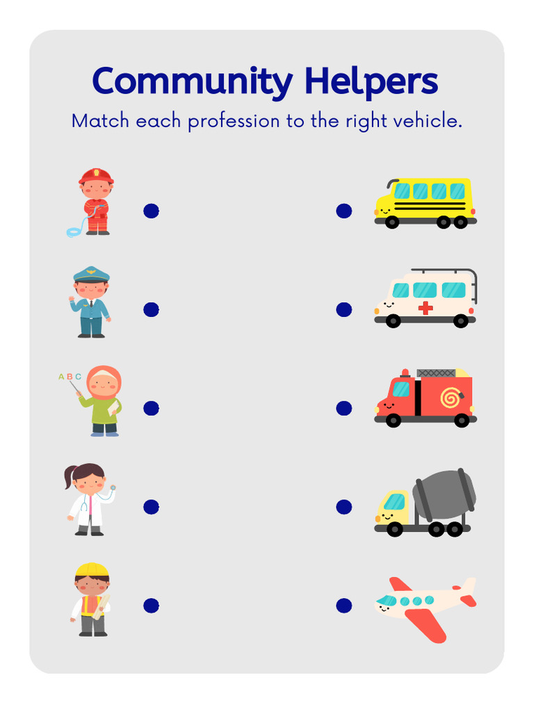 Community Helpers Matching Activity Worksheet | PDF