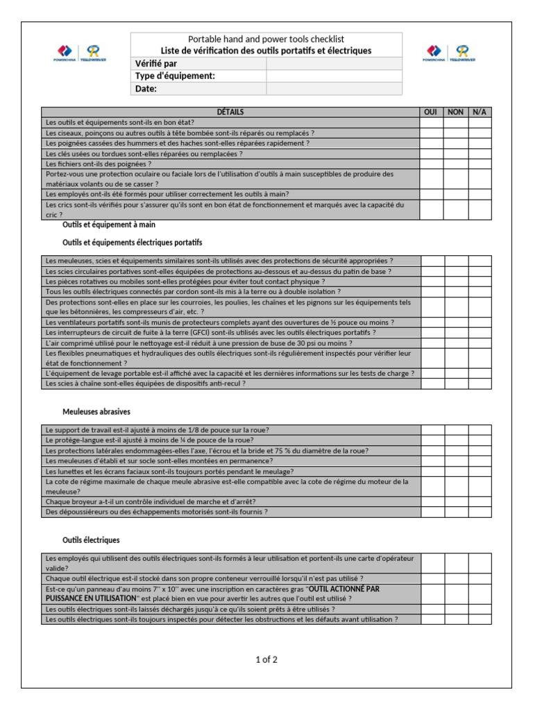 Portabla Hand and Power Tools Checklist 2 | PDF