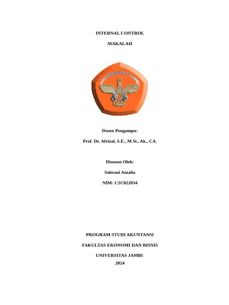 Makalah Internal Control Sahrani Amalia C1C022034 | PDF | Business
