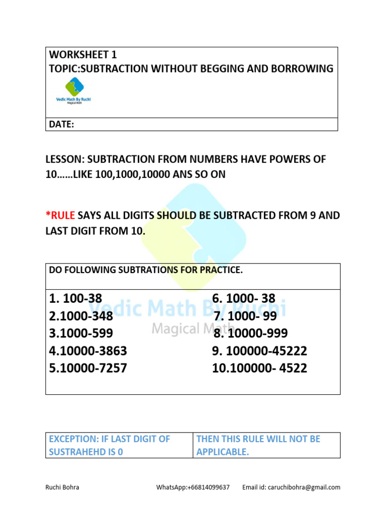 Subtraction From Power of 10 | PDF