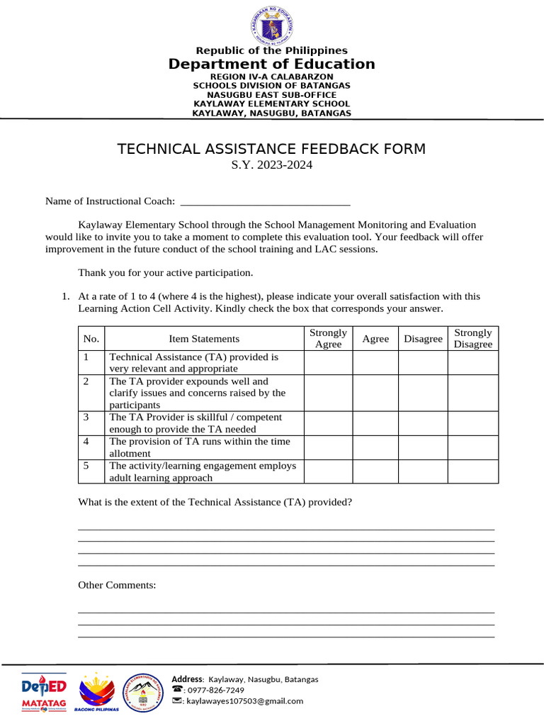 Technical Assistance Feedback Form 2023-2024 | PDF | Cognition