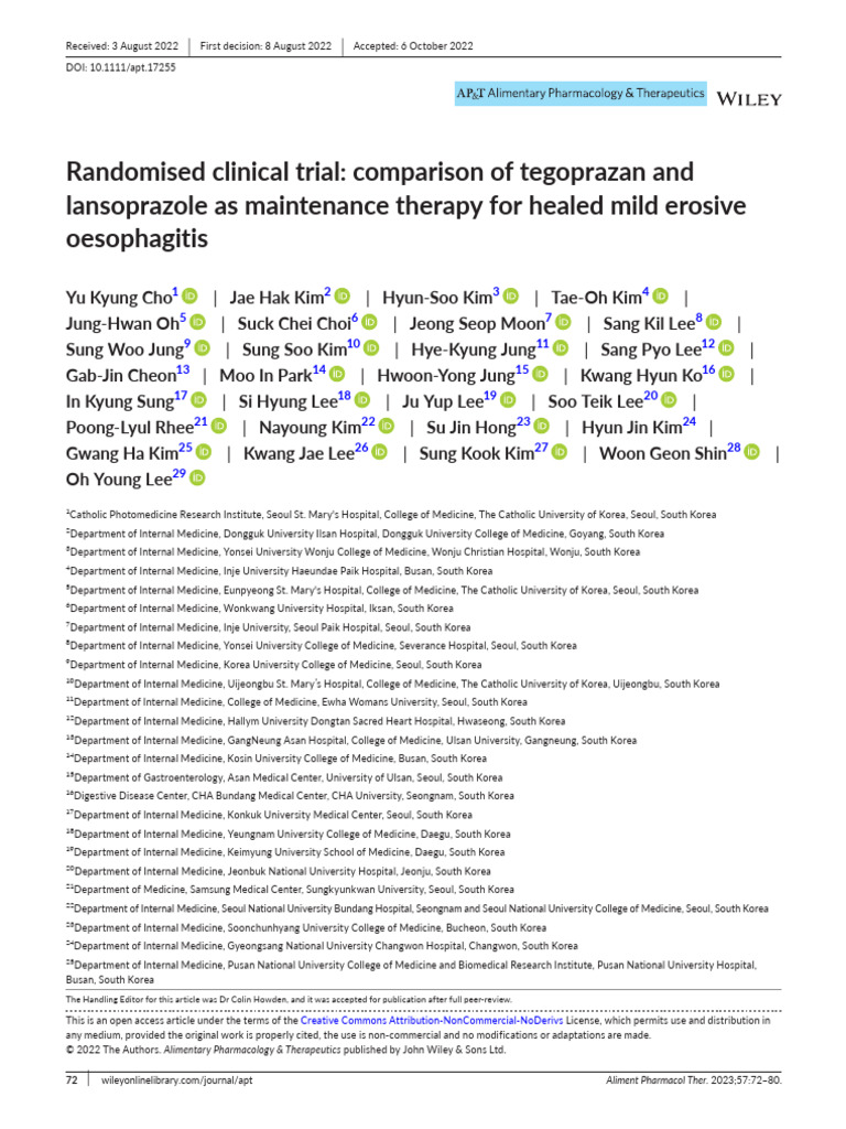 Randomised Clinical Trial Comparison of Tegoprazan and | PDF