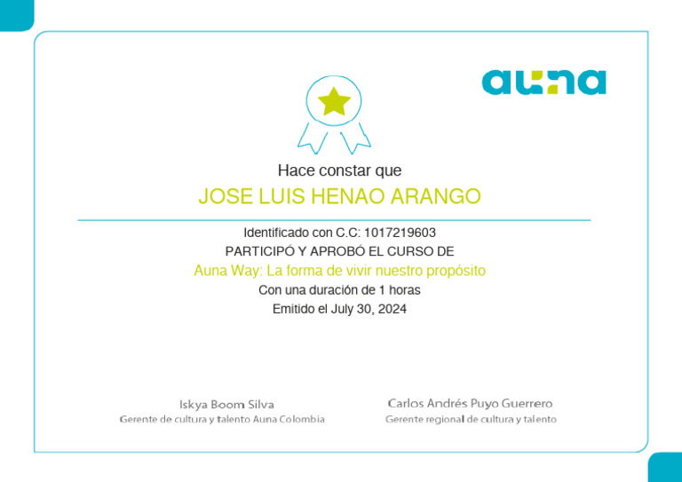 CGA WAY 001 - Certificado Auna Way | PDF